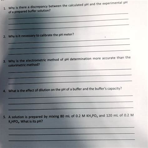 The Calculated Ph And The Experimental Ph Why Is There Discrepancy Between 0f A Prepared Buffer