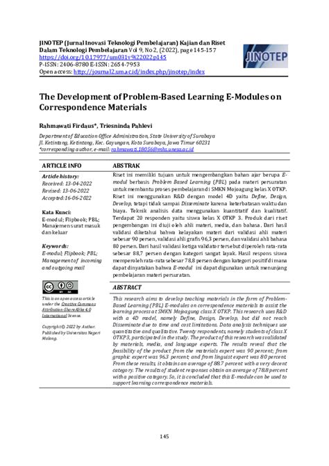 Pdf The Development Of Problem Based Learning E Modules On