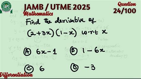 Jambutme Math Question 24 Differenciation Youtube