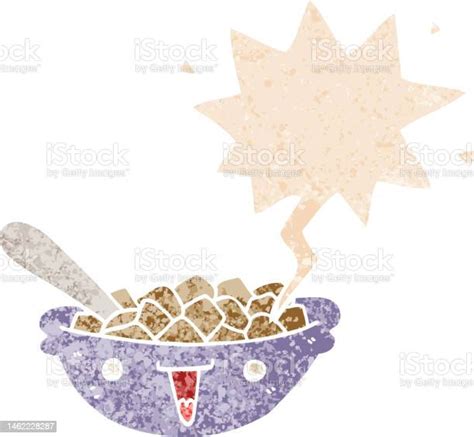 그런 지 고민 복고풍 질감 스타일에 연설 거품이 있는 시리얼의 귀여운 만화 그릇 귀여운에 대한 스톡 벡터 아트 및 기타 이미지 귀여운 그런지 이미지 기법 기포