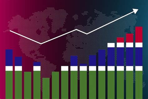 기복이 있는 감비아 막대 차트 그래프 값 증가 막대 그래프의 감비아 국가 플래그 프리미엄 벡터