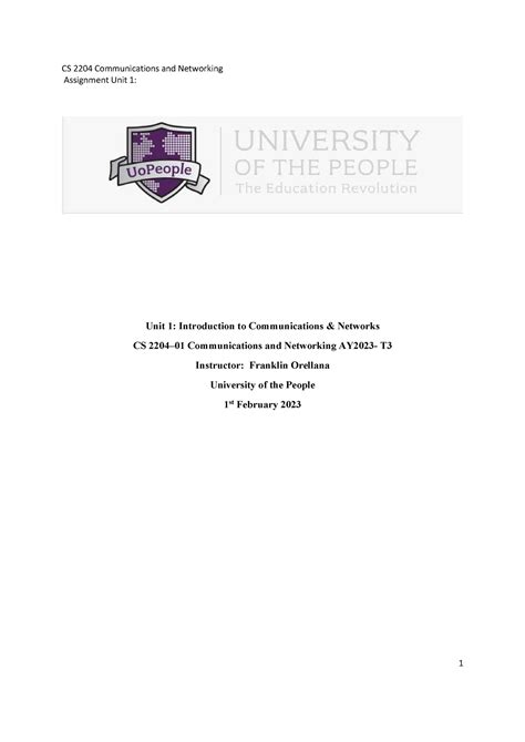 CS 2204 Written Assignment Unit 1 Unit 1 Introduction To
