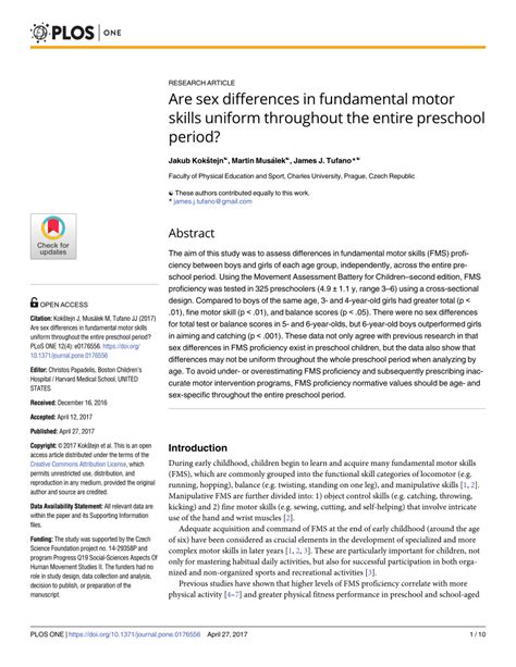 PDF Are Sex Differences In Fundamental Motor Skills Uniform Throughout The Entire Prebabe
