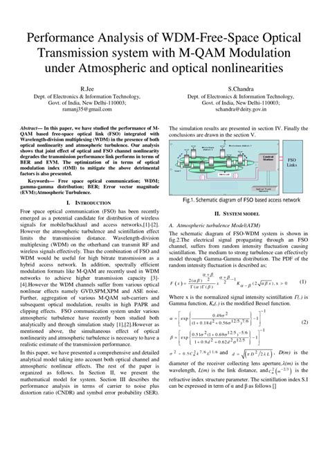 Pdf Performance Analysis Of Wdm Free Space Optical Transmission