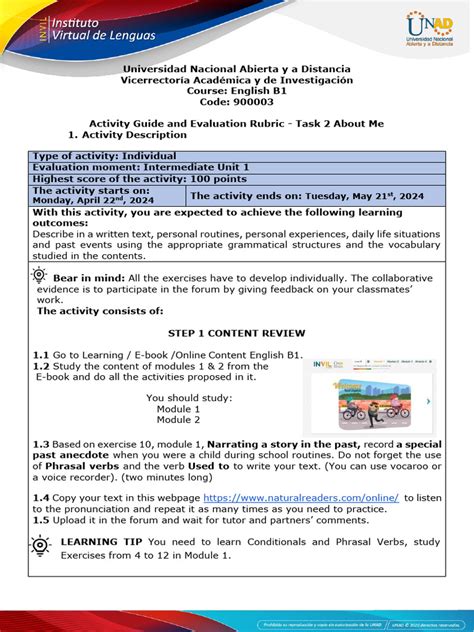 Activity Guide And Evaluation Rubric Unit 1 Task 2 About Me Pdf Energy Conservation