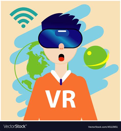 Young Man Moving Objects Using Vr Device Showing Vector Image