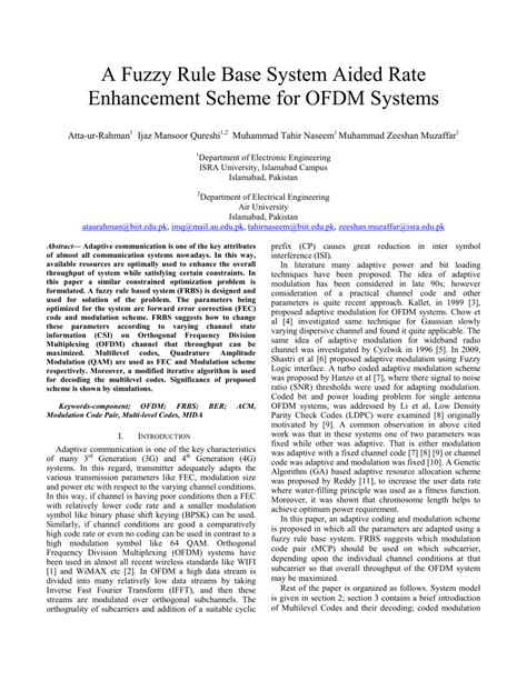 Pdf A Fuzzy Rule Base Assisted Adaptive Coding And Modulation Scheme