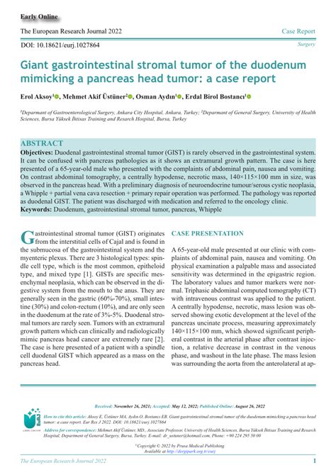 Pdf Giant Gastrointestinal Stromal Tumor Of The Duodenum Mimicking A Pancreas Head Tumor A