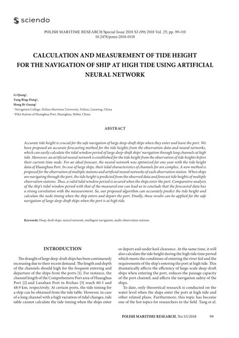 Pdf Calculation And Measurement Of Tide Height For The Navigation Of