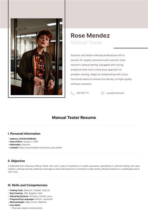 Manual Tester Resume Template Edit Online And Download Example