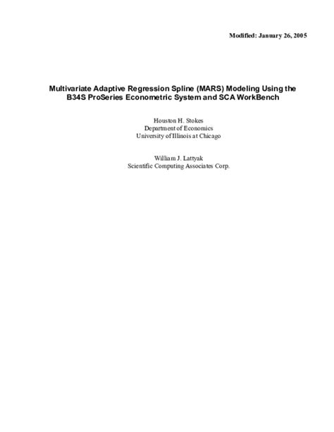 Pdf Multivariate Adaptive Regression Spline Mars Modeling Using The B34s Proseries