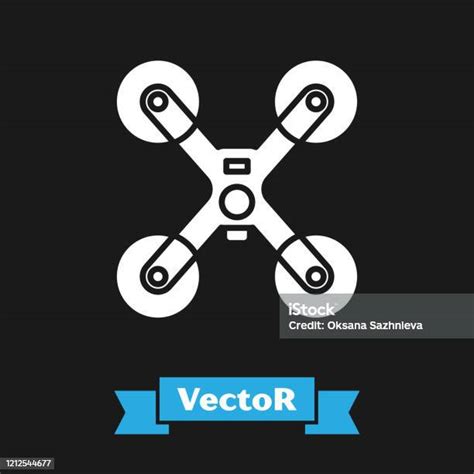 검은 색 배경에 고립 된 흰색 무인 항공기 비행 아이콘입니다 비디오 및 사진 카메라 기호쿼드로 콥터 벡터 일러스트레이션 0명에