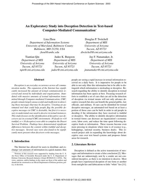 PDF An Exploratory Study Into Deception Detection In Text Based Computer Mediated Communication