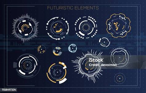 기술 미래 현대 사용자 인터페이스 원 모양 Hud 요소입니다 미래 공상 과학 소설 추상 세트입니다 미래 지향적 인 파란색 가상 그래픽 터치 사용자 인터페이스 원형 설계 요소