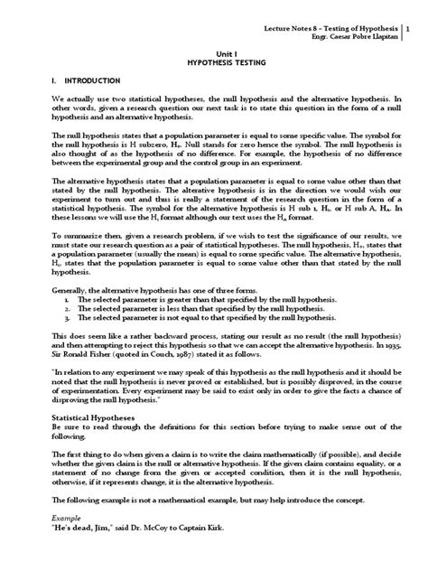 lecture notes 8 testing of hypothesis pdf type i and type ii errors