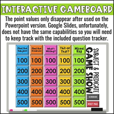 Subject And Predicate Game Show Grammar Test Prep Review Game Fun In 5th Grade And More
