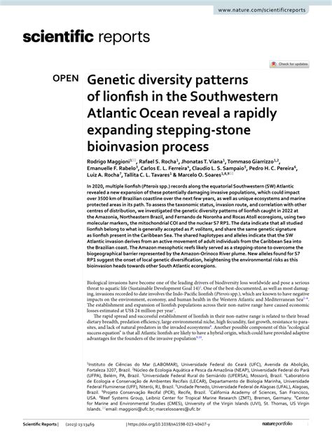 Pdf Genetic Diversity Patterns Of Lionfish In The Southwestern
