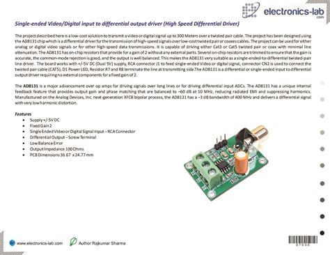 Single Ended Videodigital Input To Differential Output Driver High Speed Differential Driver