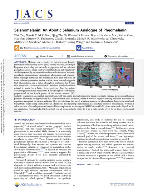 Pdf Selenomelanin An Abiotic Selenium Analogue Of Pheomelanin