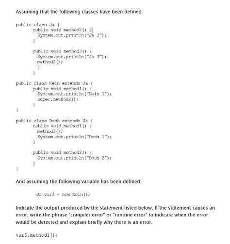 Solved Assuming That The Following Classes Have Been