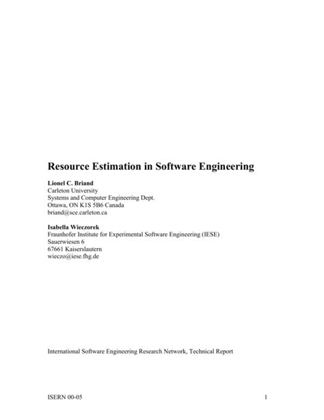 Resource Estimation In Software Engineering
