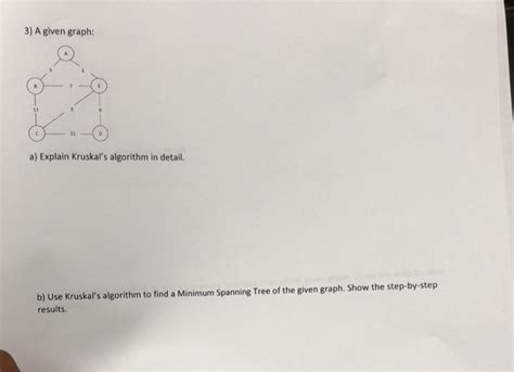 Solved 3 A Given Graph 13 A Explain Kruskals Algorithm