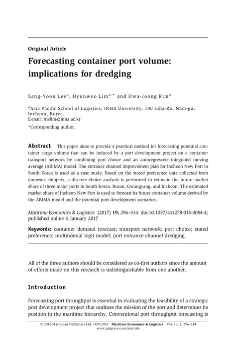 Pdf Container Port Volume Forecasting Framework With The Implications