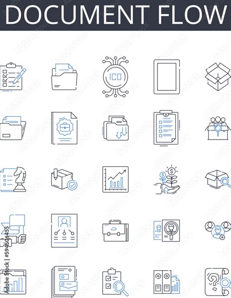 Document Flow Line Icons Collection Workflow Management Information Stream Business Process