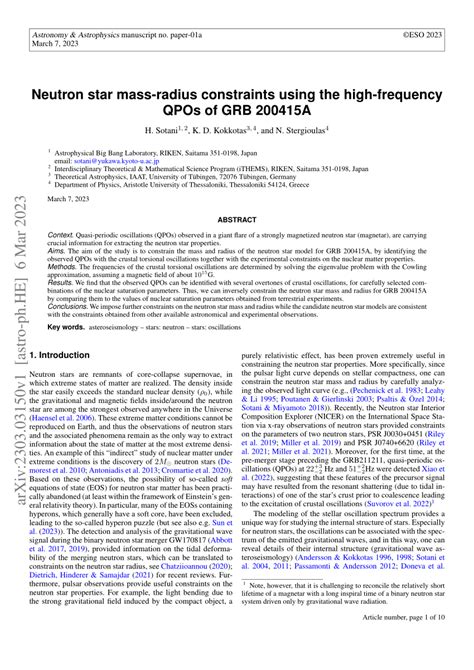 PDF Neutron Star Mass Radius Constraints Using The High Frequency