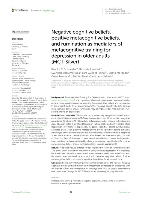 Pdf Negative Cognitive Beliefs Positive Metacognitive Beliefs And Rumination As Mediators Of