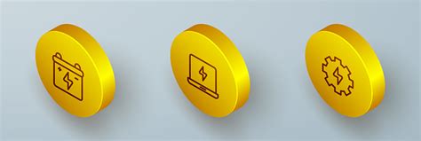 아이소메트릭 라인 자동차 배터리 노트북 및 기어 및 번개 아이콘을 설정합니다 벡터 3차원 형태에 대한 스톡 벡터 아트 및 기타 이미지 3차원 형태 공란 기어 기계