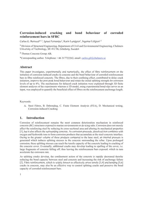 Pdf Corrosion Induced Cracking And Bond Behaviour Of Corroded Reinforcement Bars In Sfrc