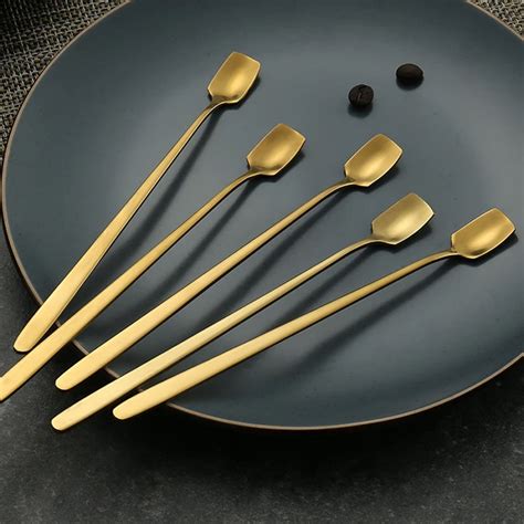 커피 스푼 4 개 세트 스테인리스 긴 손잡이 에스프레소 교반 스푼 디저트 티스푼커피 숟가락 Aliexpress