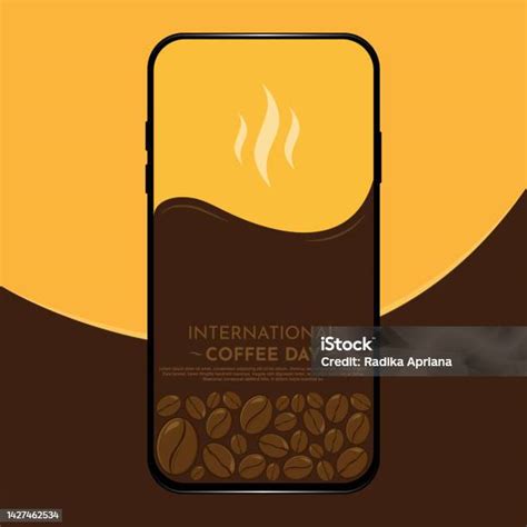 스마트 폰에 커피 테마와 커피 콩 요소가 추가 된 독특한 디자인 10월 1일 국제 커피의 날 벡터 일러스트 레이 션 0명에 대한 스톡 벡터 아트 및 기타 이미지 Istock