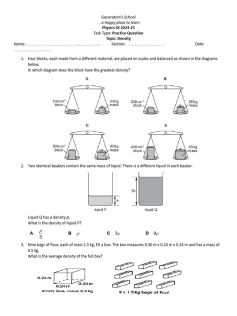Practice Questions Topic Density Pdf