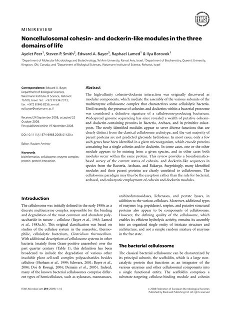 Pdf Noncellulosomal Cohesin And Dockerin Like Modules In The Three Domains Of Life