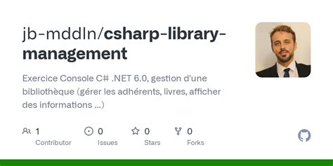GitHub Jb Mddln Csharp Library Management Exercice Console C NET 6