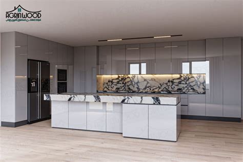 طرح جدید کابینت سفید طوسی آگرین چوب