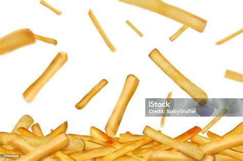 3d 감자 배경입니다 감자 튀김 떨어지는 볶은 야채 조각 패스트푸드 패키지에 대한 현실적인 배경 칩 스낵 재료 정크 푸드 레스토랑 메뉴 벡터 그림 3차원 형태에 대한 스톡