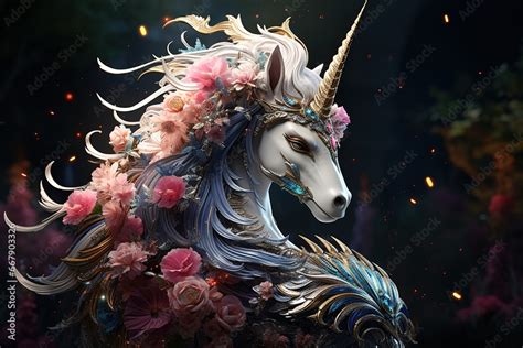 Unicorn A Mythical Creature Hoofed Animal A Horse With One Large