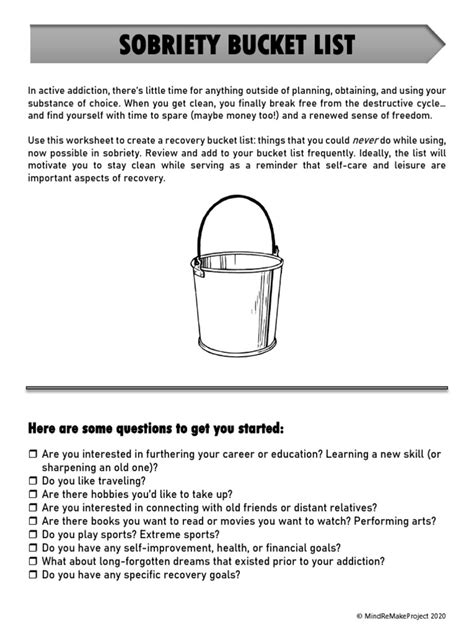 Worksheet Sobriety Bucket List Pdf