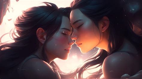 Premium Ai Image Two Beautiful Girls Kissing Clothed Laying In Bed