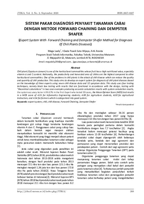 Pdf Sistem Pakar Diagnosis Tanaman Cabai Dengan Metode Forward