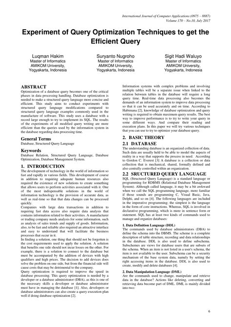 PDF Experiment Of Query Optimization Techniques To Get The Efficient Query
