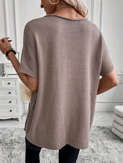 Shein Essnce Batwing Sleeve Loose Fit Sweater With Patch Pocket Shein Usa