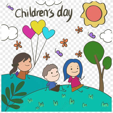 레저 국제 어린이 날 카툰 낙서 구름 일러스트 하늘플레이화려한 Png 일러스트 무료 다운로드 Lovepik