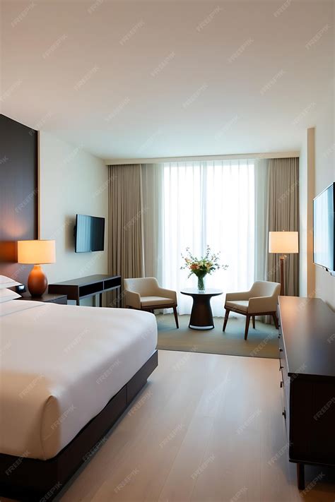 Modern Luxury Hotel Room With Cozy Interior Design And Natural Light