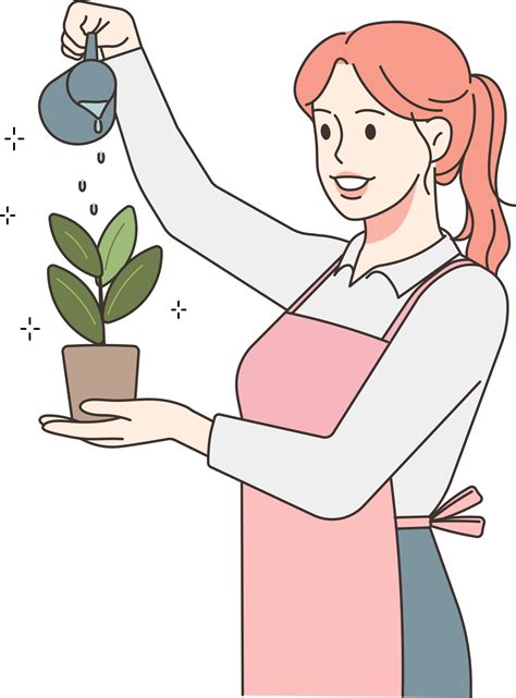 Happy Woman Watering Plant Png