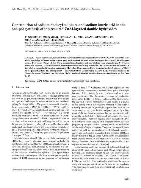 Pdf Contribution Of Sodium Dodecyl Sulphate And Sodium Lauric Acid In The One Pot Synthesis Of