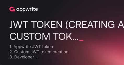 Jwt Token Creating A Custom Token Threads Appwrite
